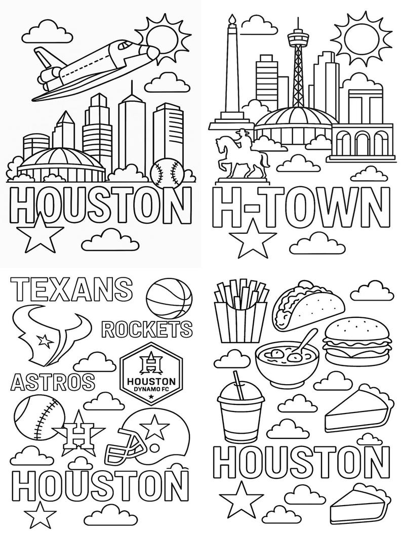 Houston Coloring Pages, Printable Bundle, H-town Landmarks, Food ...