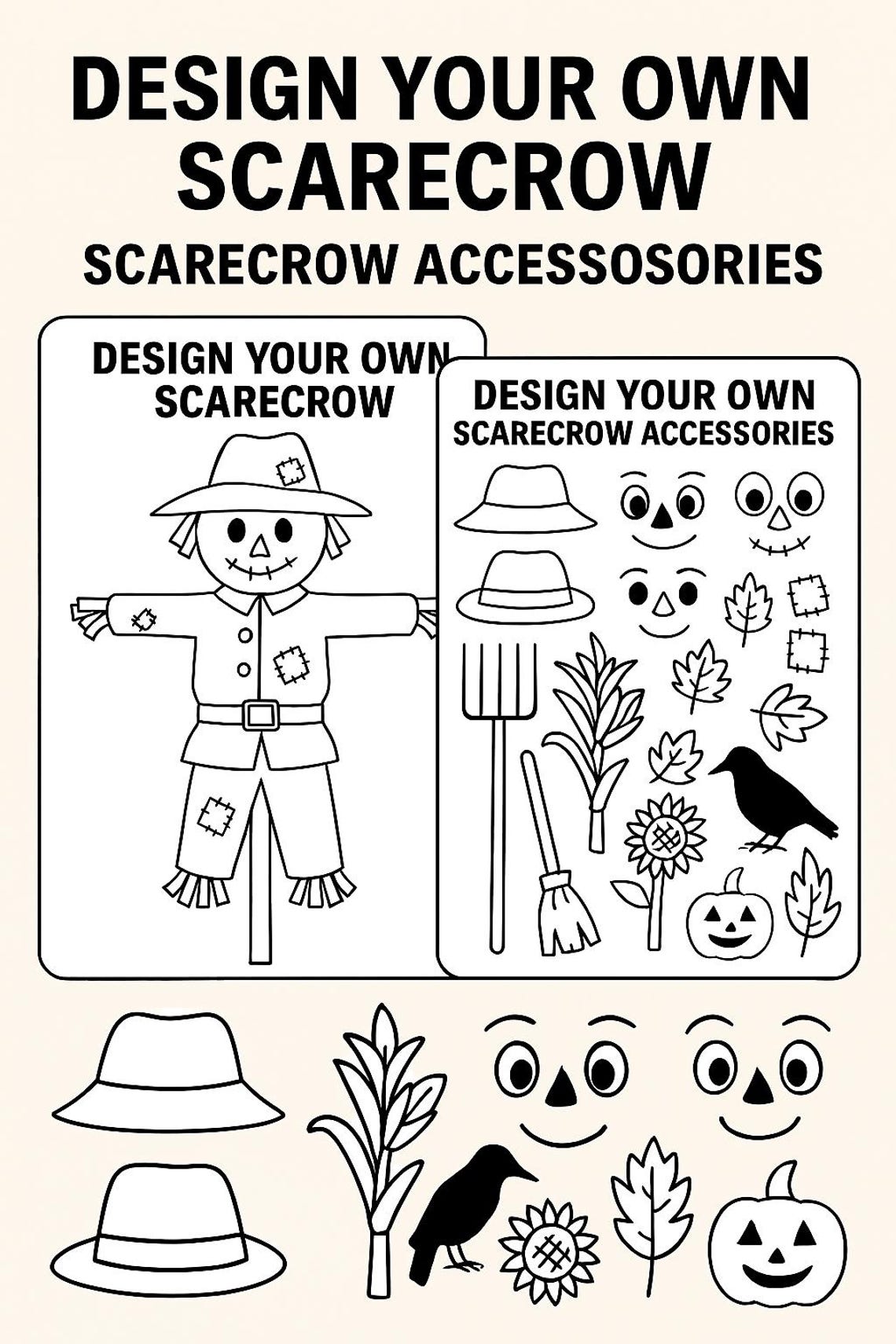 Build Your Own Scarecrow – Fall Coloring Pages, Printable Craft (PDF ...