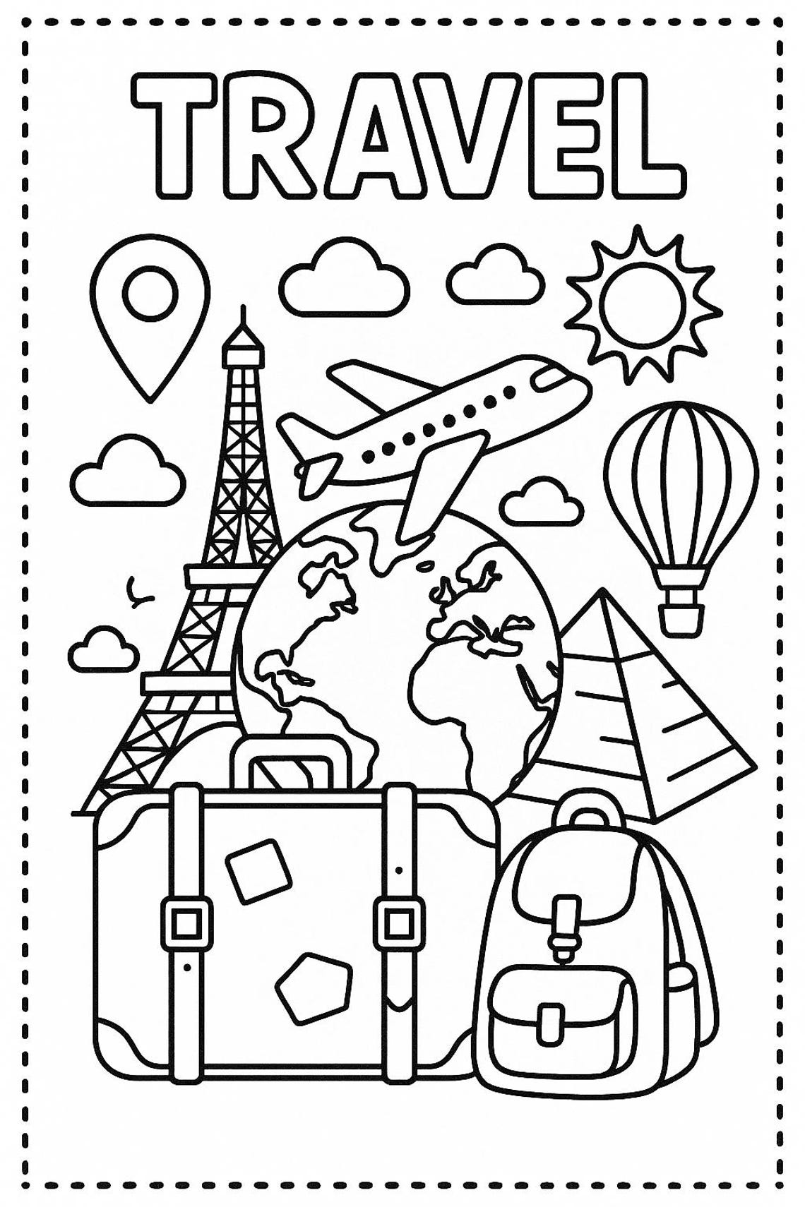 Kids Travel Coloring Pages Bundle – Famous Landmarks & Transportation ...