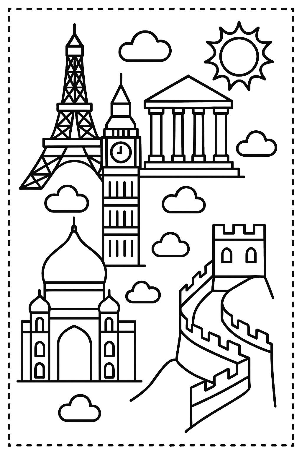 Kids Travel Coloring Pages Bundle – Famous Landmarks & Transportation ...