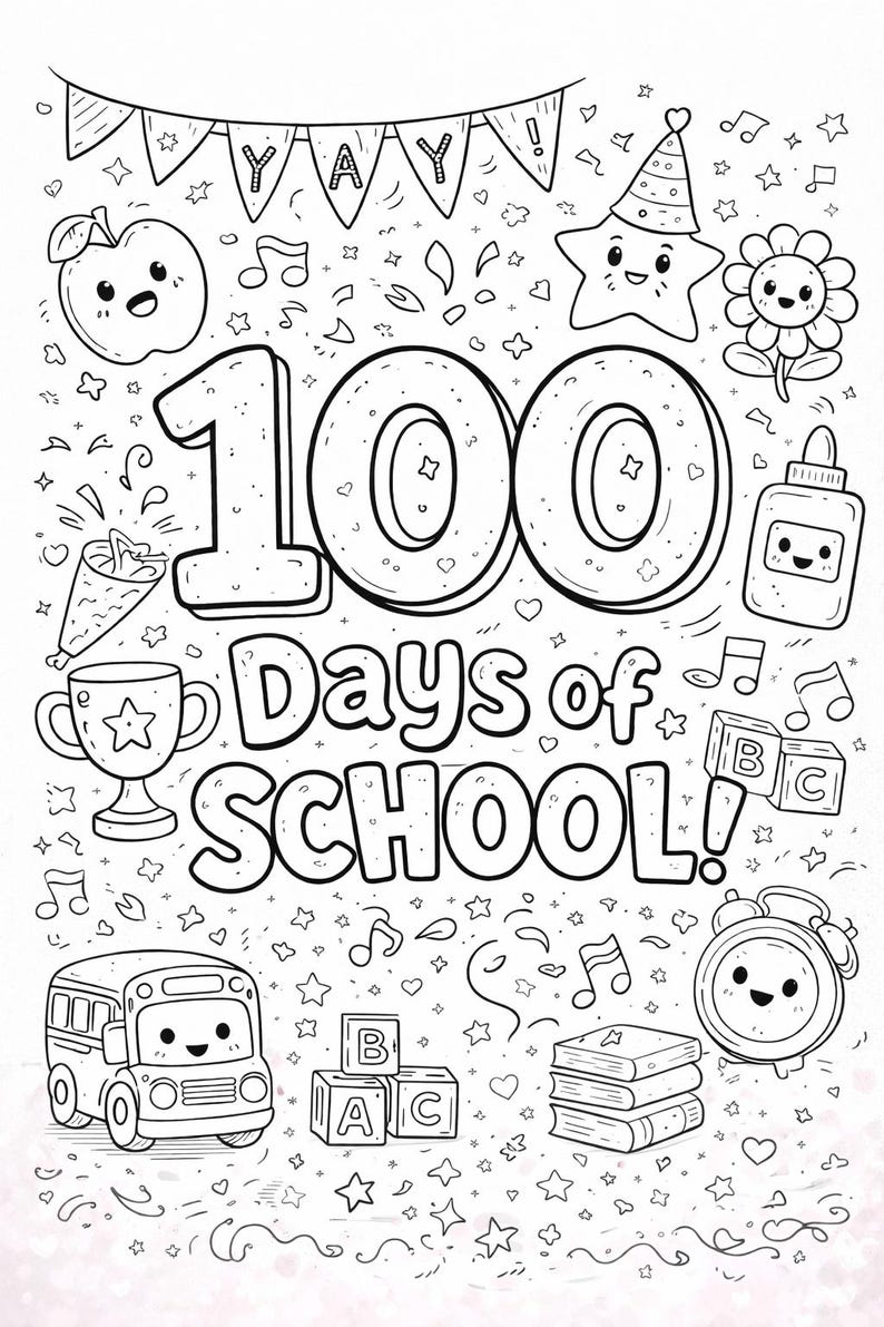 100 Days of School Coloring Pages for Kids | Fun 100th Day School ...