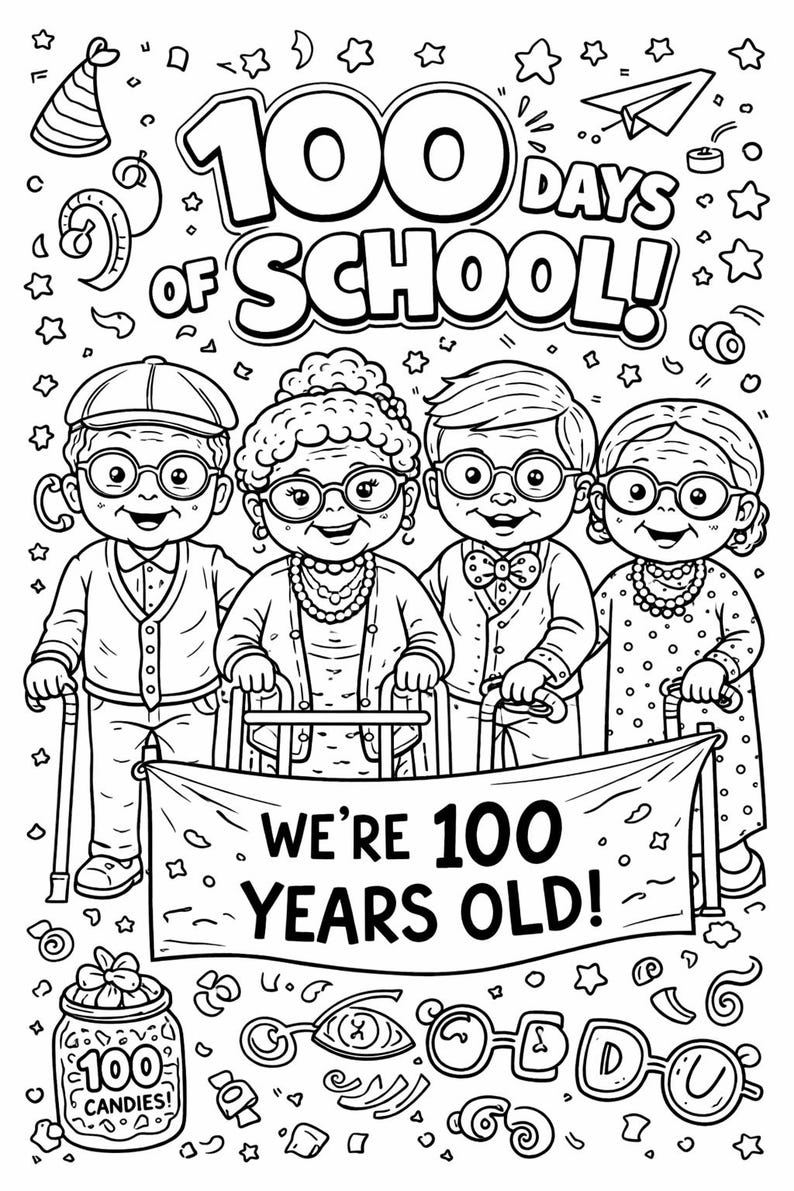 100 Days of School Coloring Pages for Kids | Fun 100th Day School ...