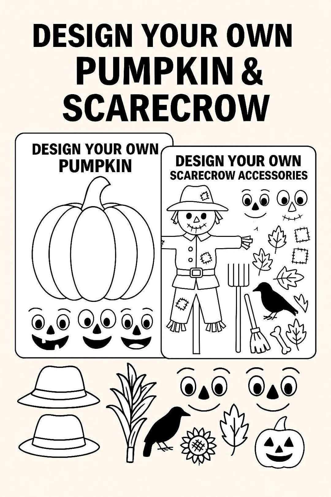 Pumpkin & Scarecrow Coloring Pages: Fall Craft Bundle (digital Download ...