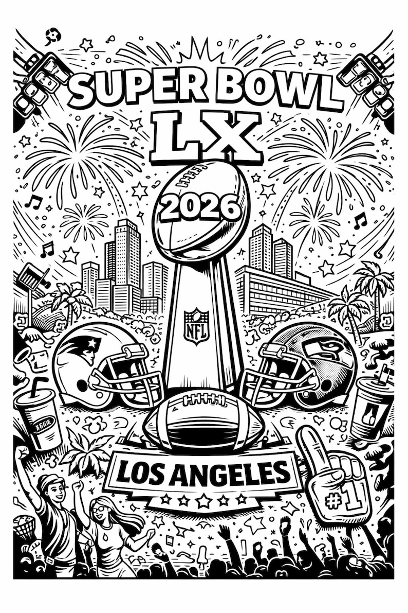 Super Bowl 2026 Coloring Pages Bundle | Football Party Printables ...