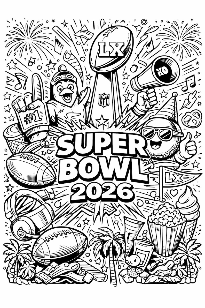 Super Bowl 2026 Coloring Pages Bundle | Football Party Printables ...