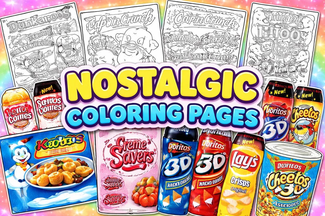 90s Nostalgic Snacks Coloring Pages | Retro Junk Food (PDF Pattern) - Etsy