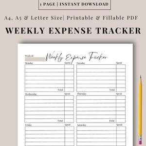 Weekly Spending Tracker, Expense Tracker, Expense Tracker Printable ...