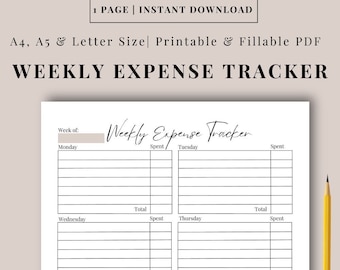 Weekly Spending Tracker, Expense Tracker, Expense Tracker Printable ...