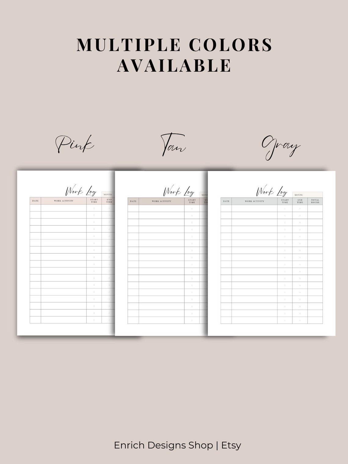 Daily Work Log Hours Tracker Printable, Work Log Template, Time Log ...