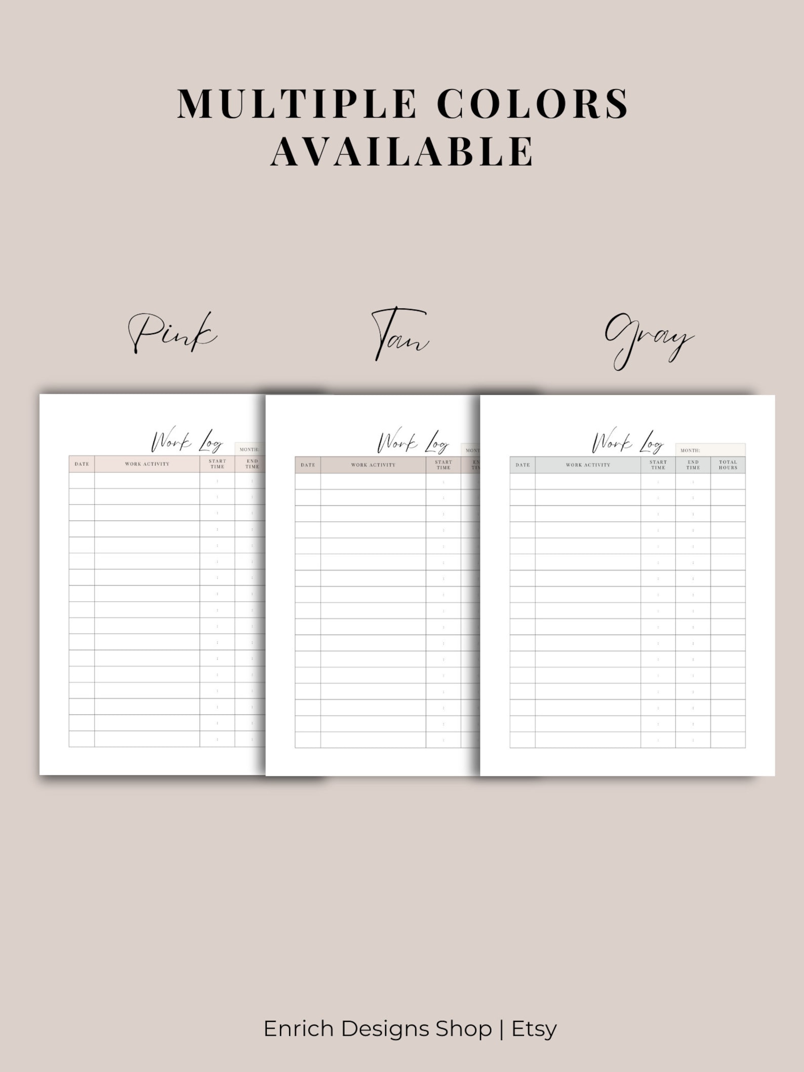 Daily Work Log Hours Tracker Printable, Work Log Template, Time Log ...