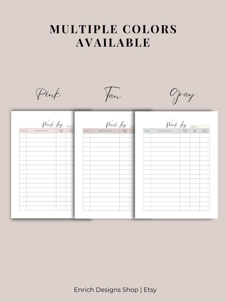 Daily Work Log Hours Tracker Printable, Work Log Template, Time Log ...