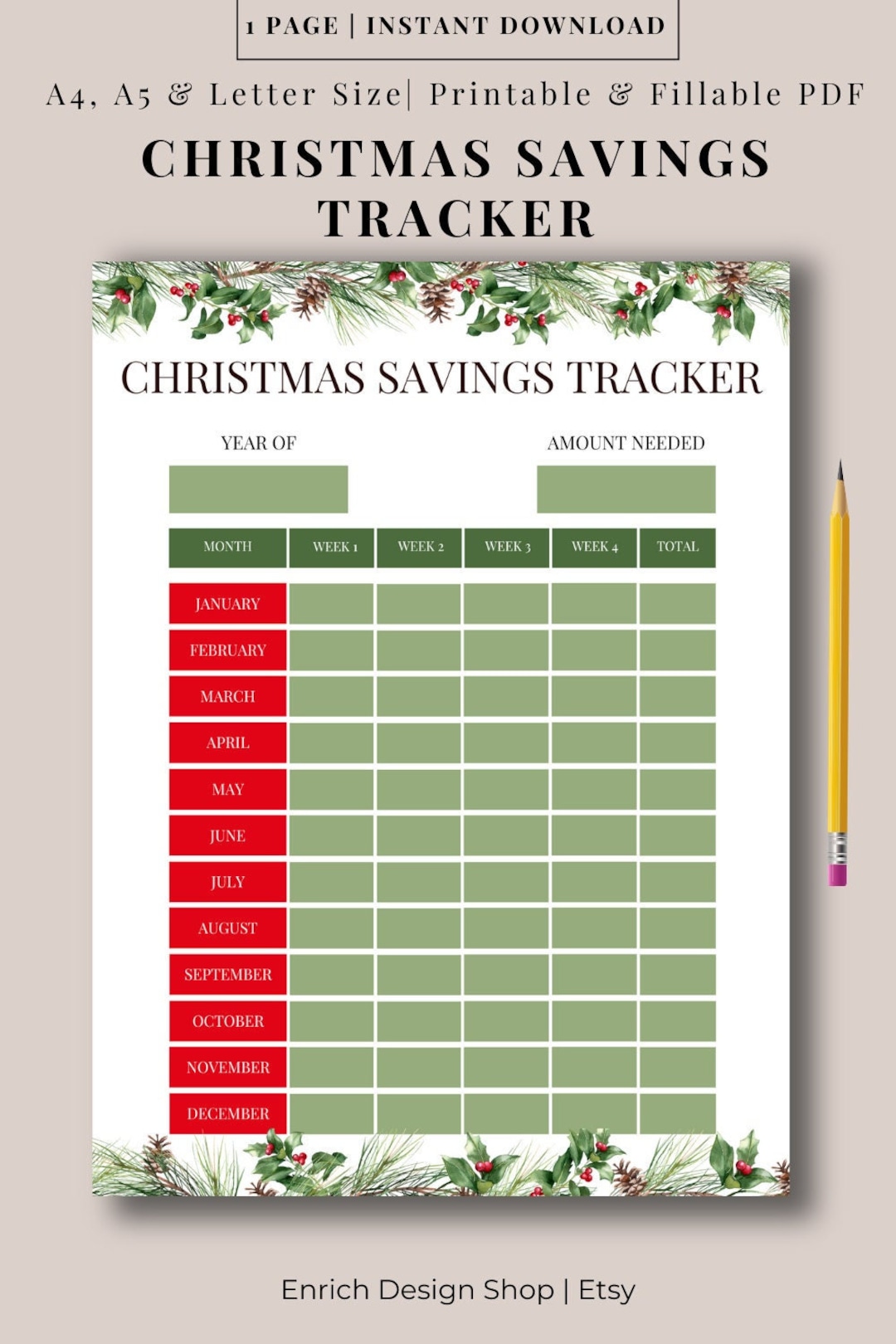 Christmas Savings Tracker Printable | Saving Money | Savings Challenge ...