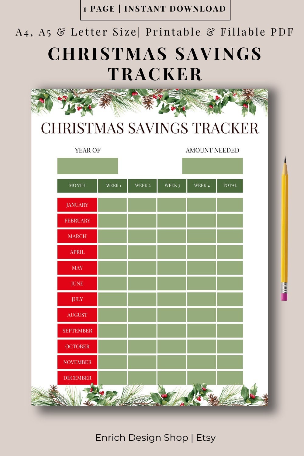Christmas Savings Tracker Printable Saving Money Savings Challenge ...