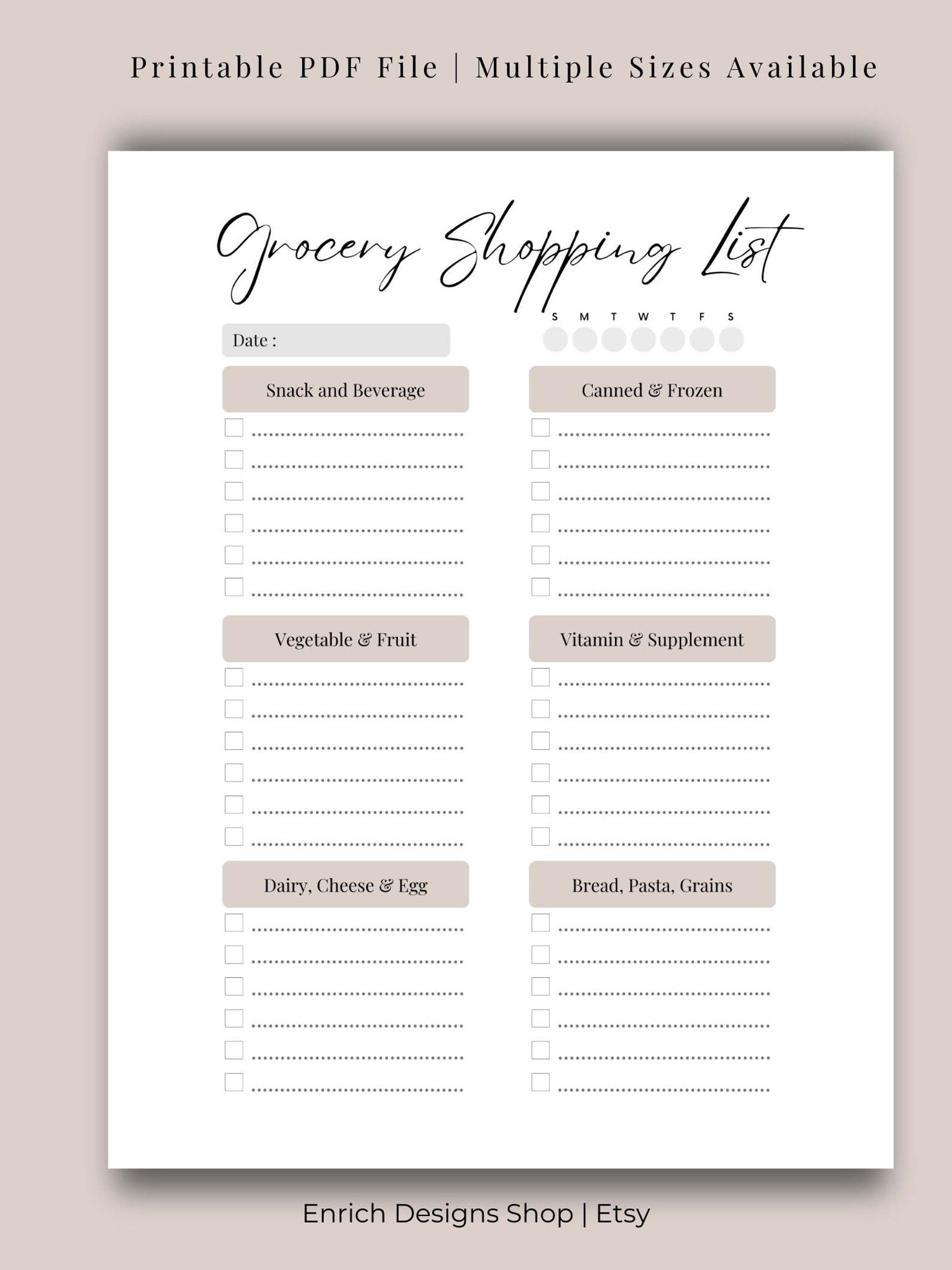 Grocery Shopping List Printable, Grocery List Template, Grocery List ...