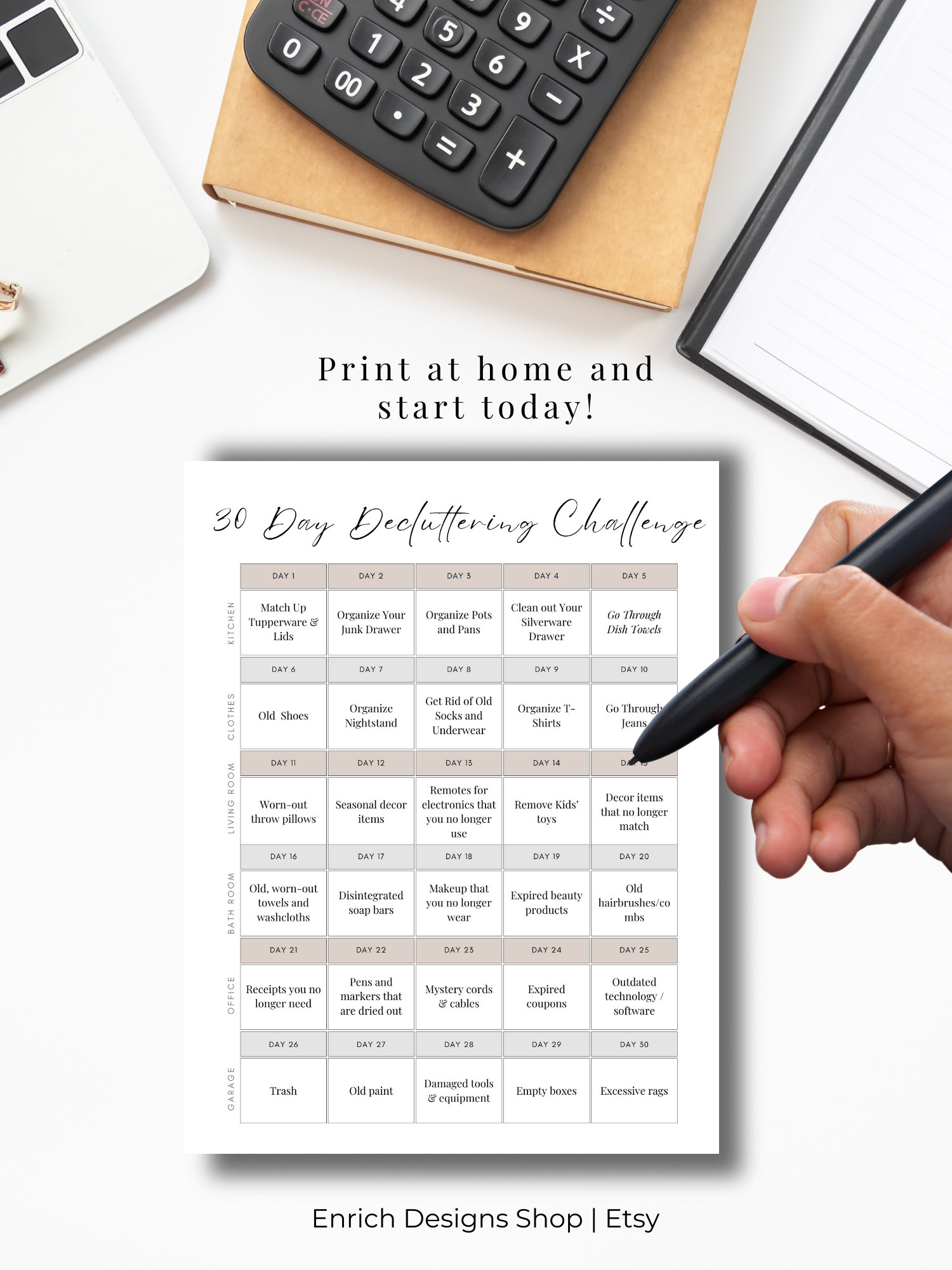 Decluttering Checklist Template, 30 Day Decluttering Checklist, 30 Day ...