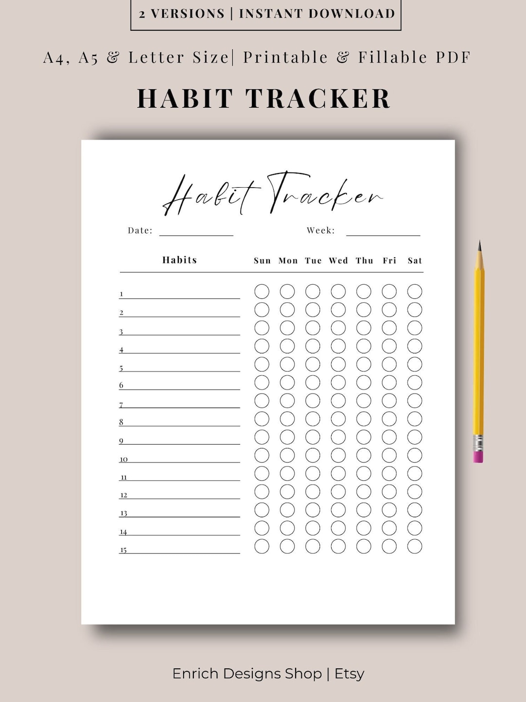 Habit Tracker, Daily Habits, Weekly Habit Tracker Printable, 7 Day ...