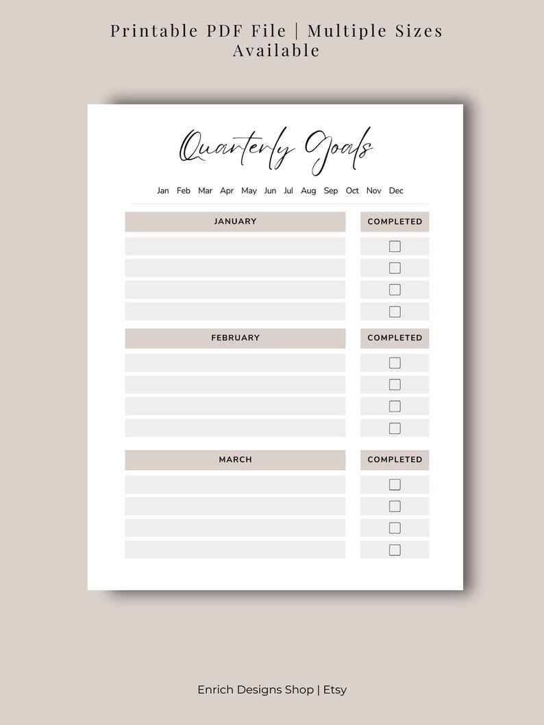 Quarterly Goal Tracker, Goal Template, Goal Tracking, Goal Setting ...