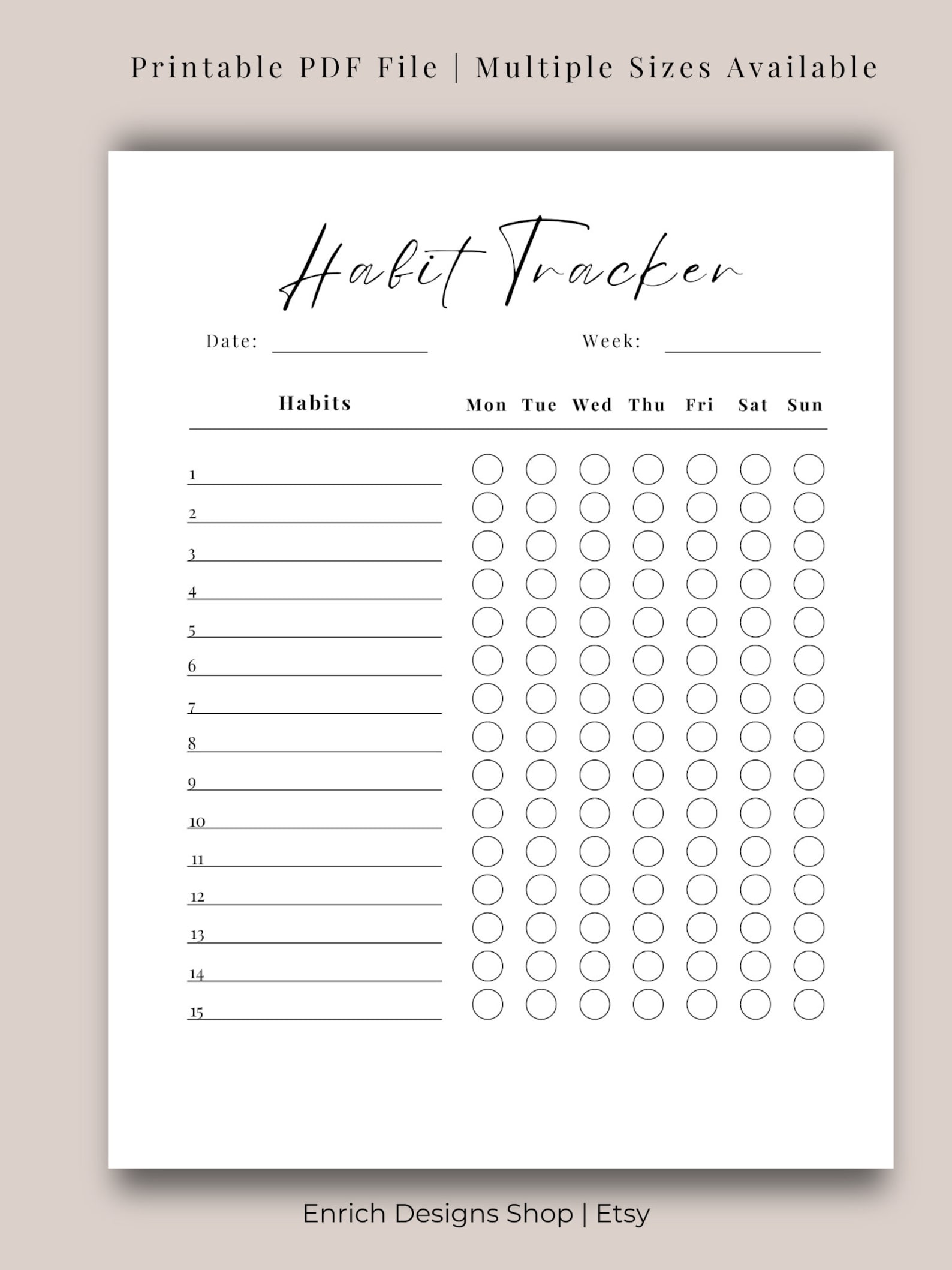 Habit Tracker, Daily Habits, Weekly Habit Tracker Printable, 7 Day ...