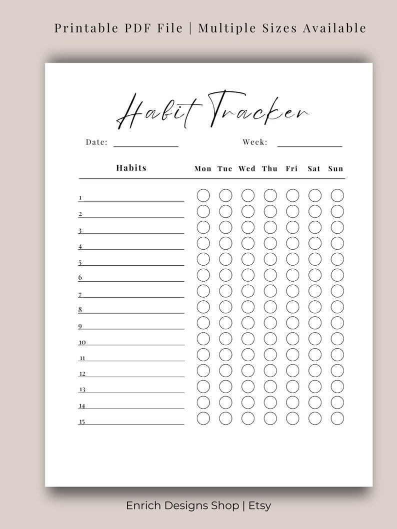 Habit Tracker, Daily Habits, Weekly Habit Tracker Printable, 7 Day ...