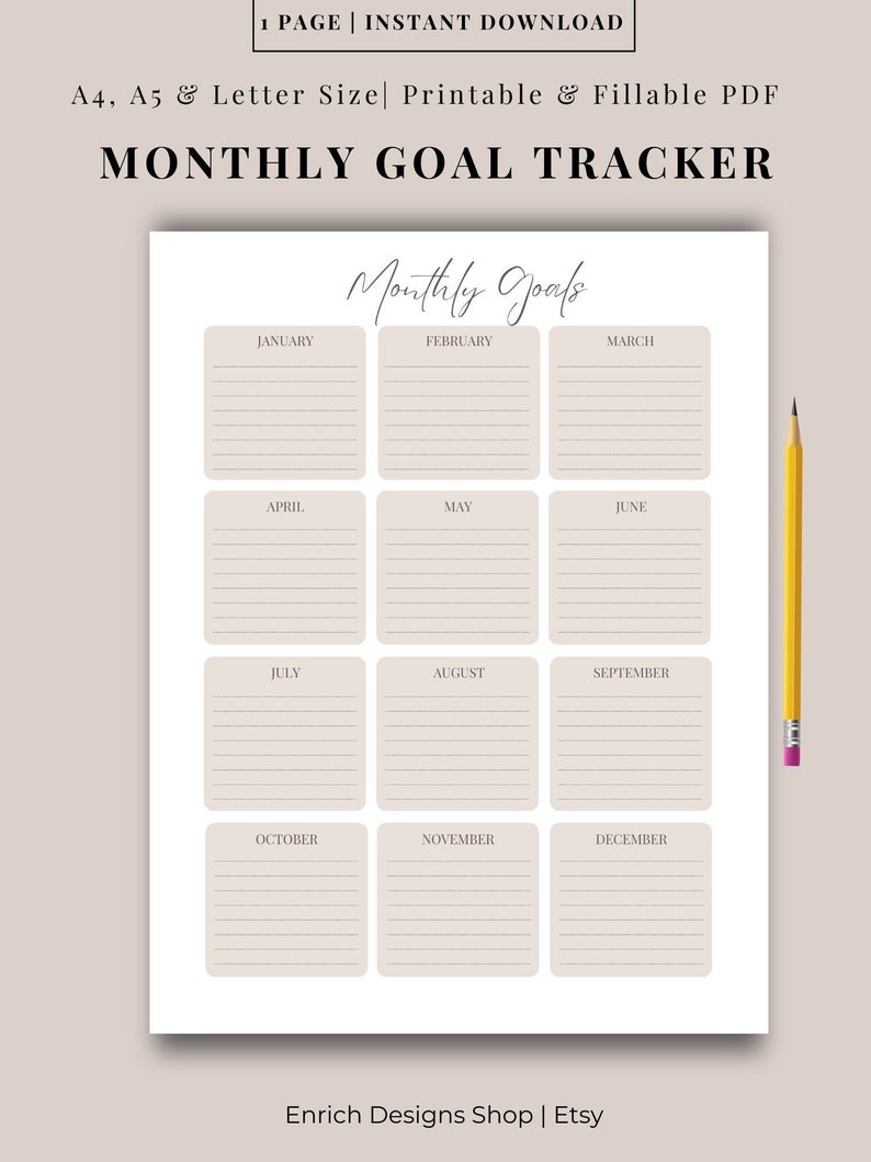 Monthly Goal Tracker, Goal Template, Goal Tracking, Goal Setting ... Monthly Goal Tracker, Goal Template, Goal Tracking, Goal Setting ...