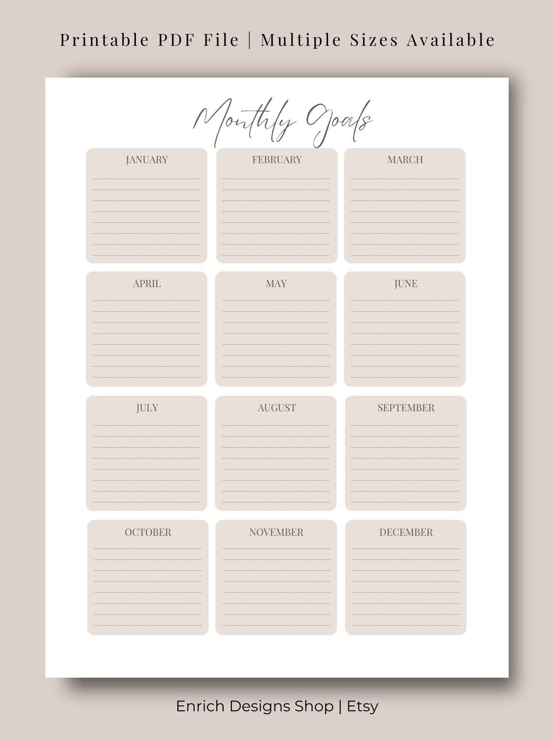 Monthly Goal Tracker Printable, A4 A5 Letter PDF - Etsy