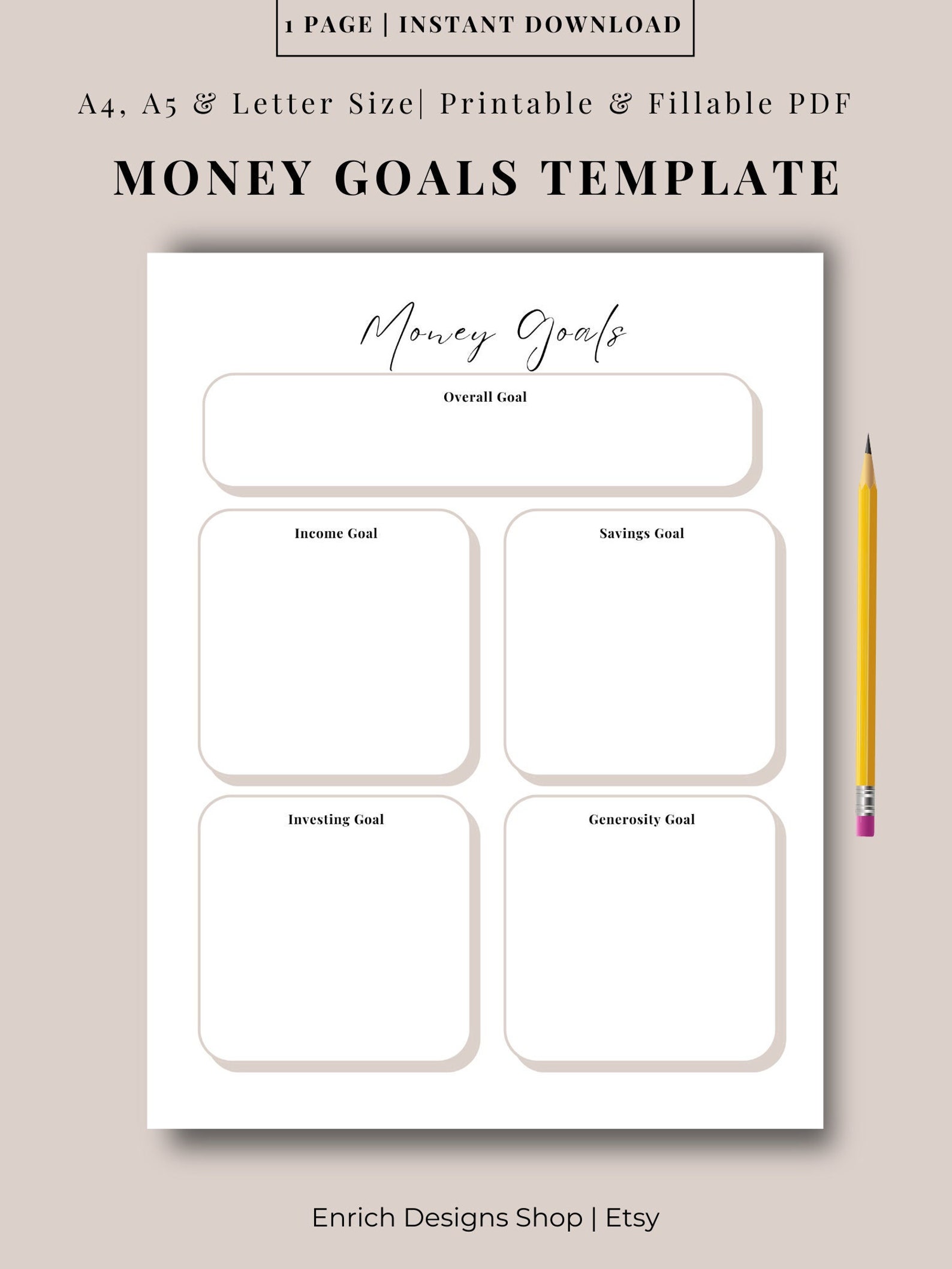 Money Goals Template, Financial Goals, Goal Template, Goal Tracking ...