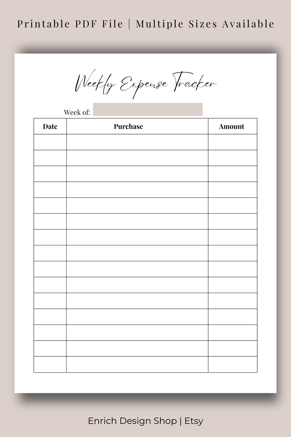 Weekly Spending Tracker, Expense Tracker, Expense Tracker Printable ...