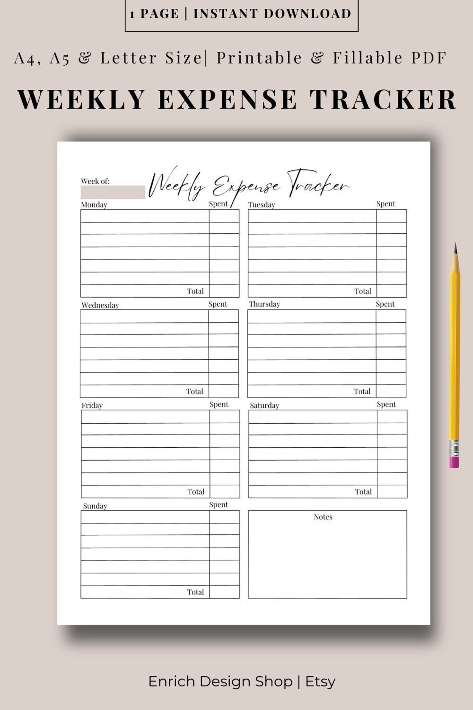 Weekly Spending Tracker, Expense Tracker, Expense Tracker Printable ...