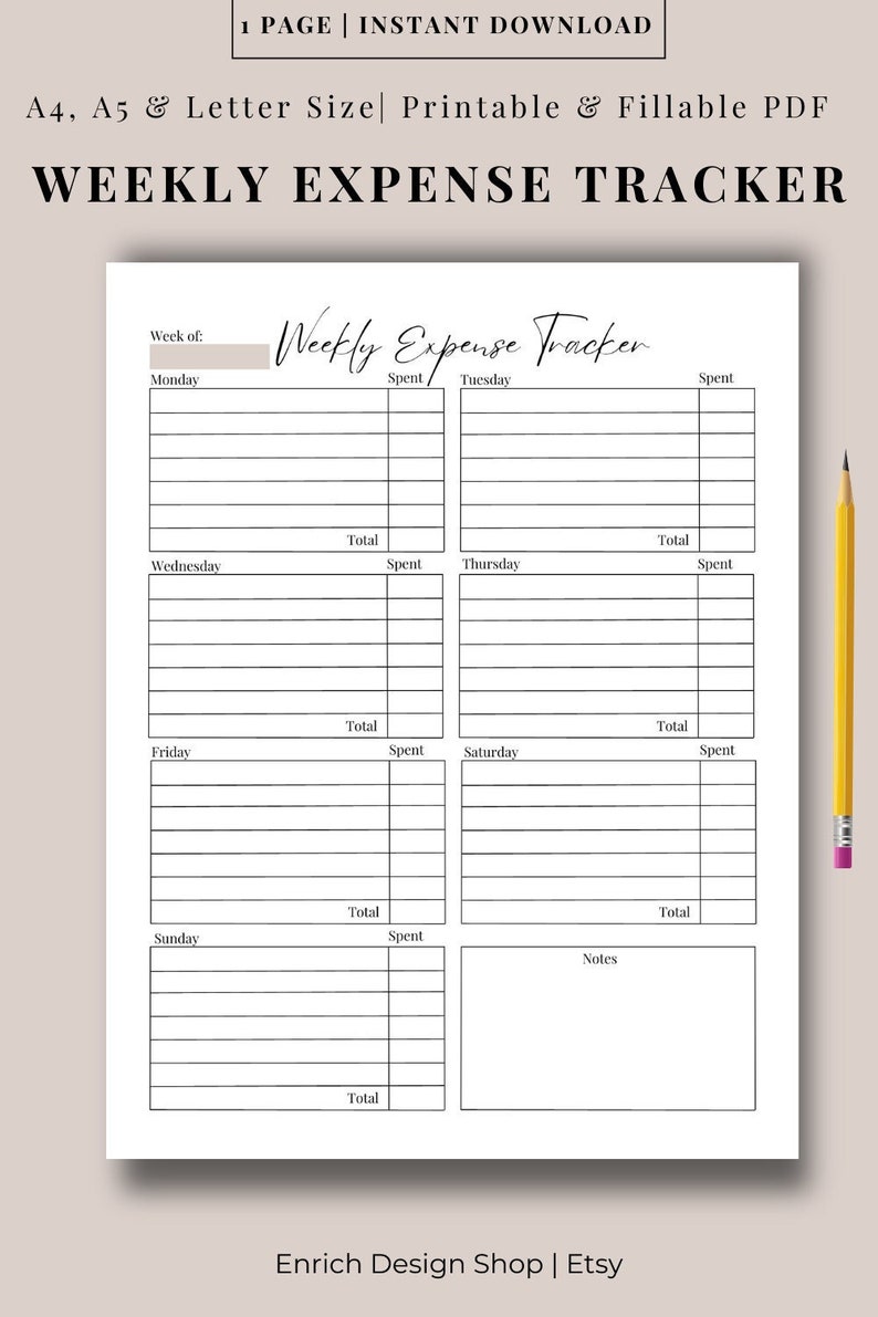 Weekly Spending Tracker, Expense Tracker, Expense Tracker Printable ...