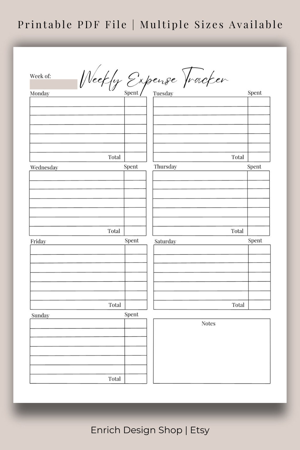 Weekly Spending Tracker, Expense Tracker, Expense Tracker Printable ...
