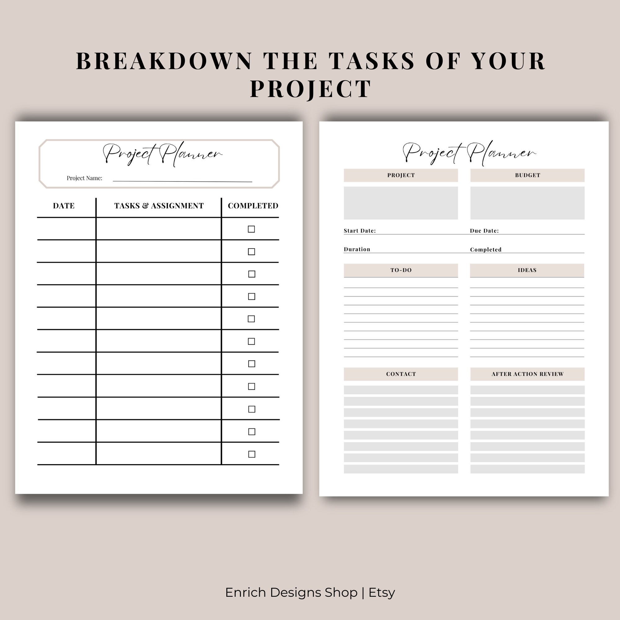 Project Management Templates Bundle, Project Planner Template, Project ...