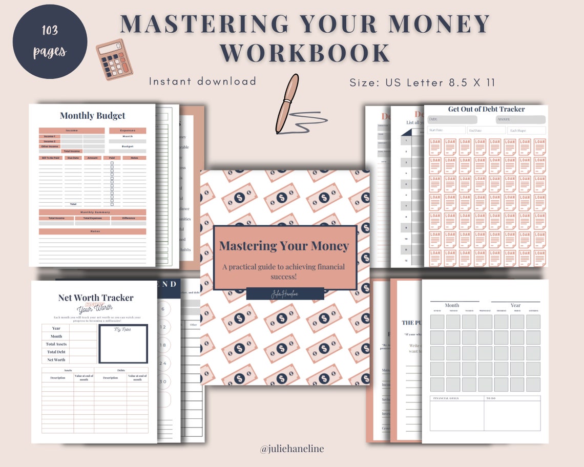 Mastering Your Money Workbook 103 Pages | Net Worth Trackers | Monthly ...