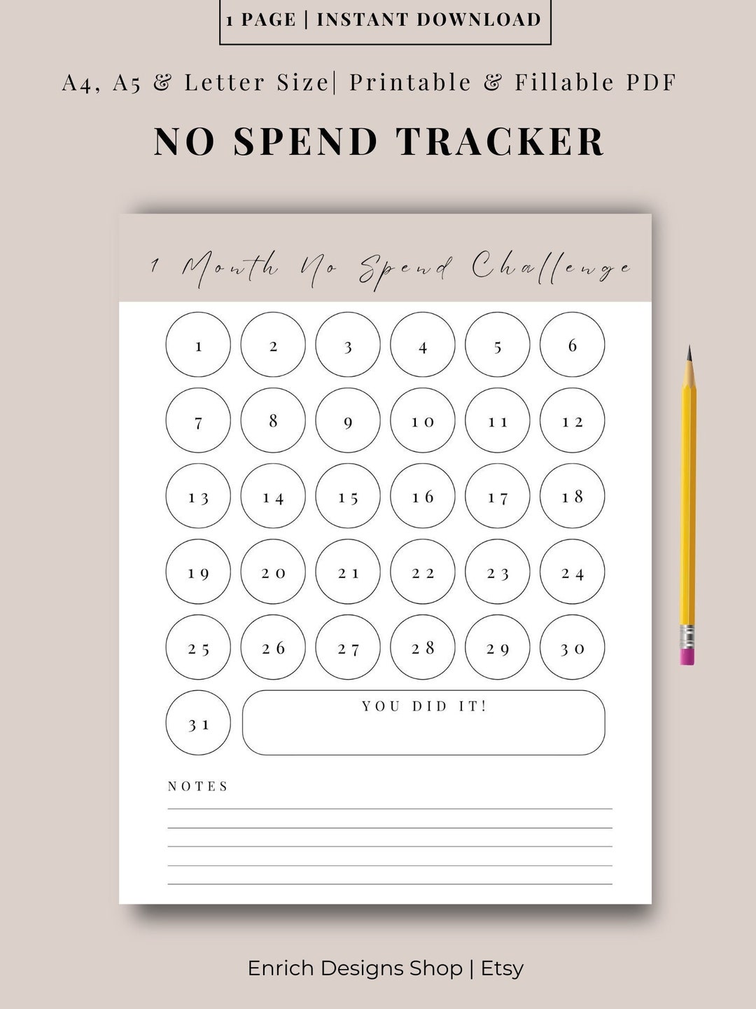 No Spend Challenge Tracker | No Spend Month | Financial Freedom ...