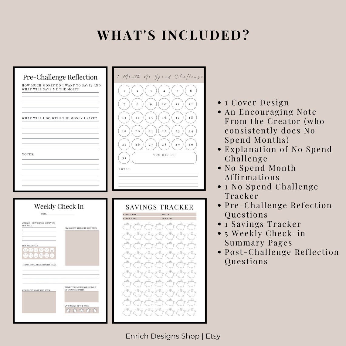 No Spend Challenge Workbook No Spend Month Financial Freedom Savings ...