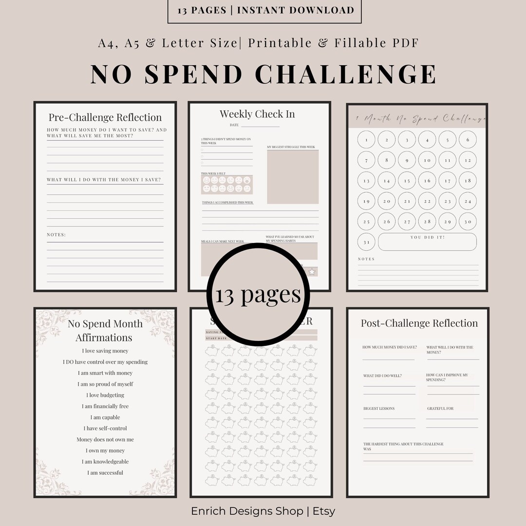 No Spend Challenge Workbook | No Spend Month | Financial Freedom ...