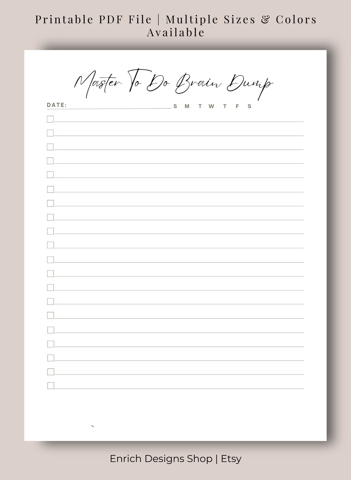 Master to Do List, Brain Dump List, to Do List, Daily to Do List ...