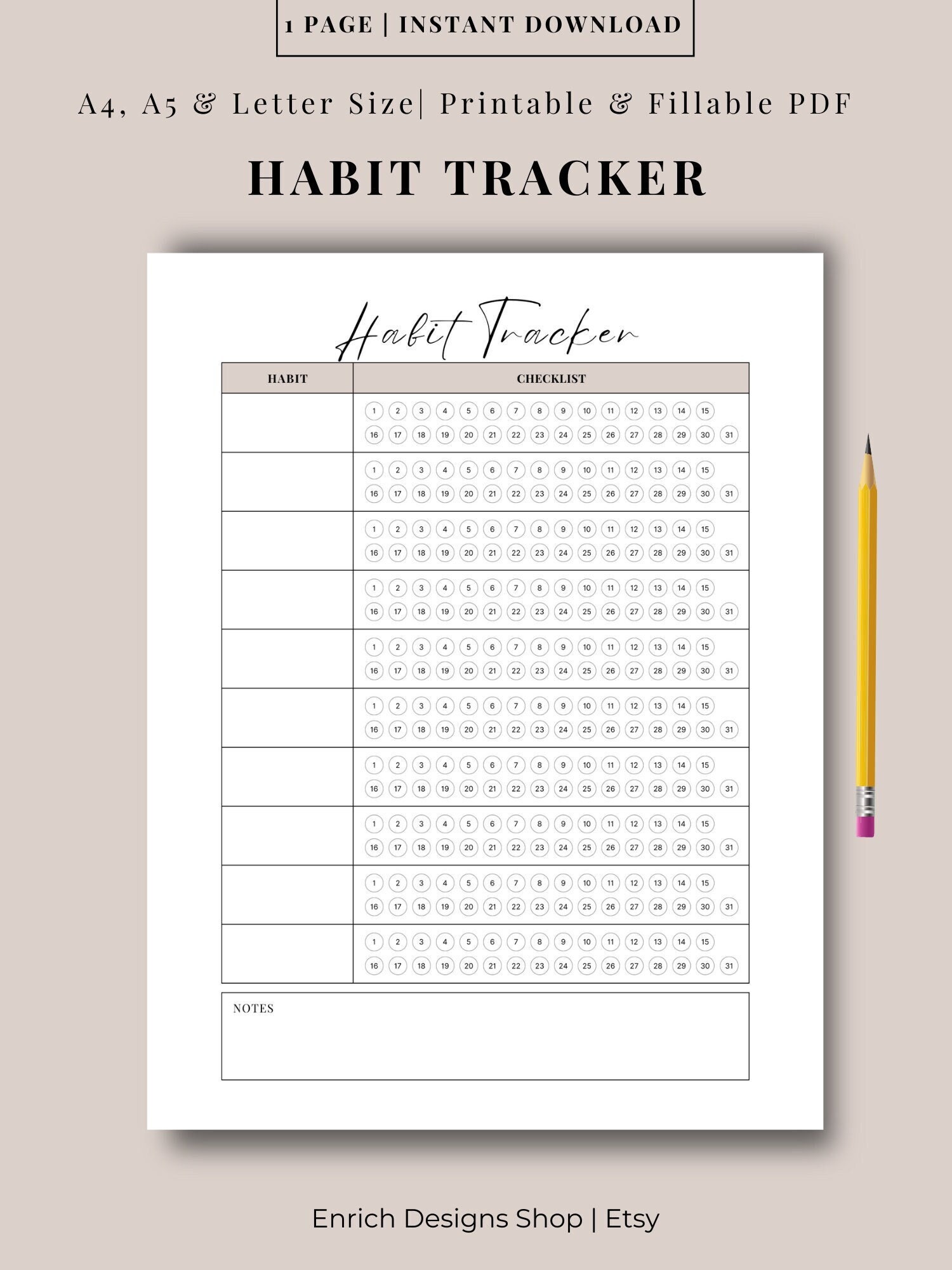 Habit Tracker, Daily Habits, Monthly Habit Tracker Printable, 30 Day ...