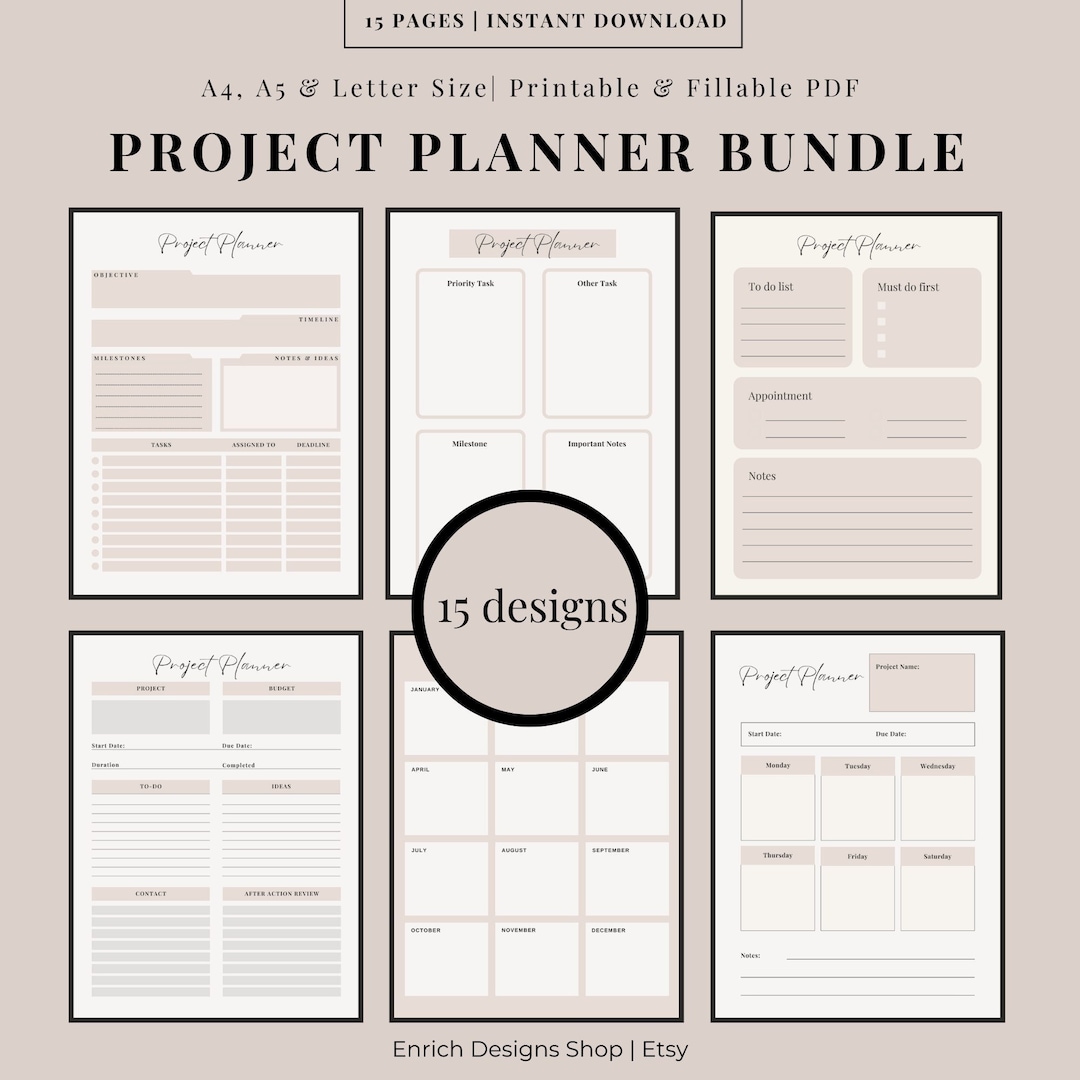 Project Management Templates Bundle, Project Planner Template, Project ...