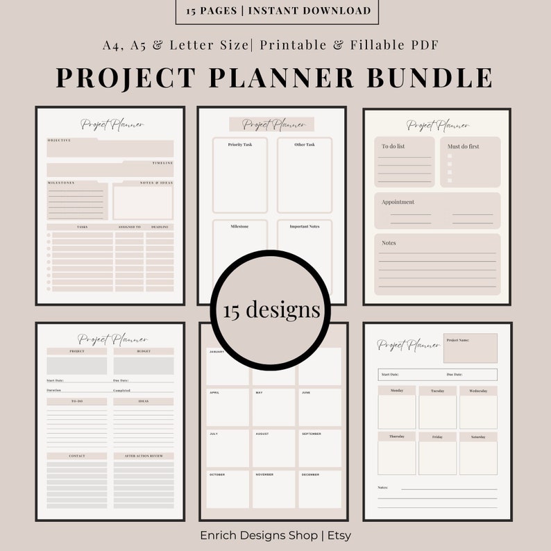 Project Management Templates Bundle, Project Planner Template, Project ...