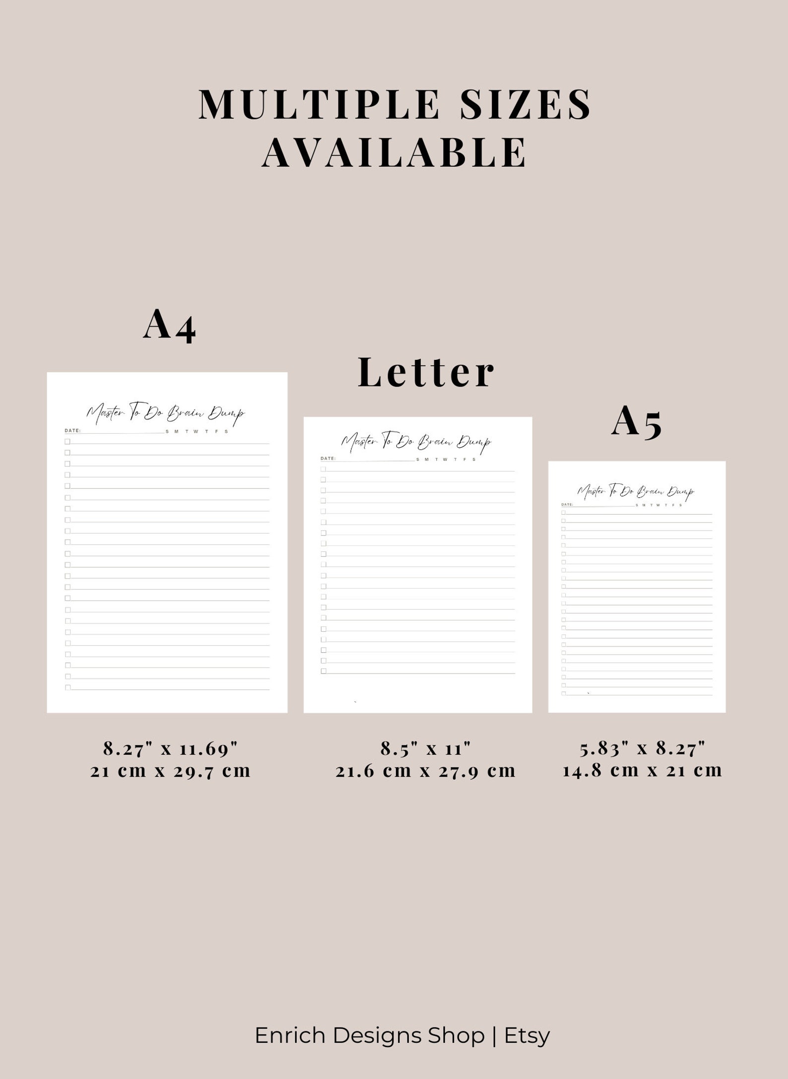 Master to Do List, Brain Dump Printable (A4, A5, Letter PDF) - Etsy