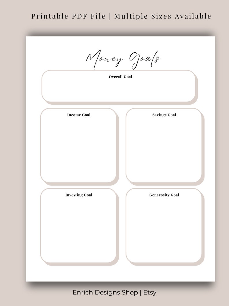Money Goals Template, Financial Goals, Goal Template, Goal Tracking ...