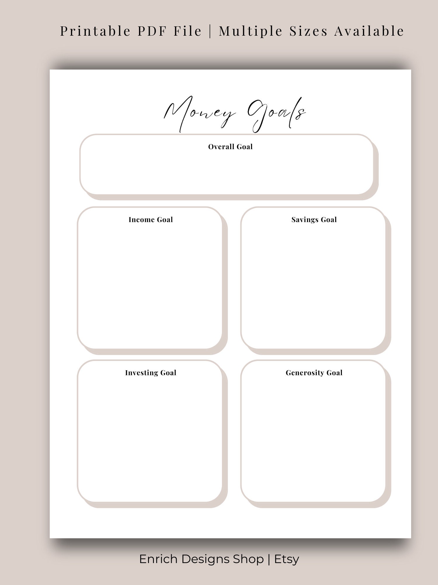 Money Goals Template, Financial Goals, Goal Template, Goal Tracking ...