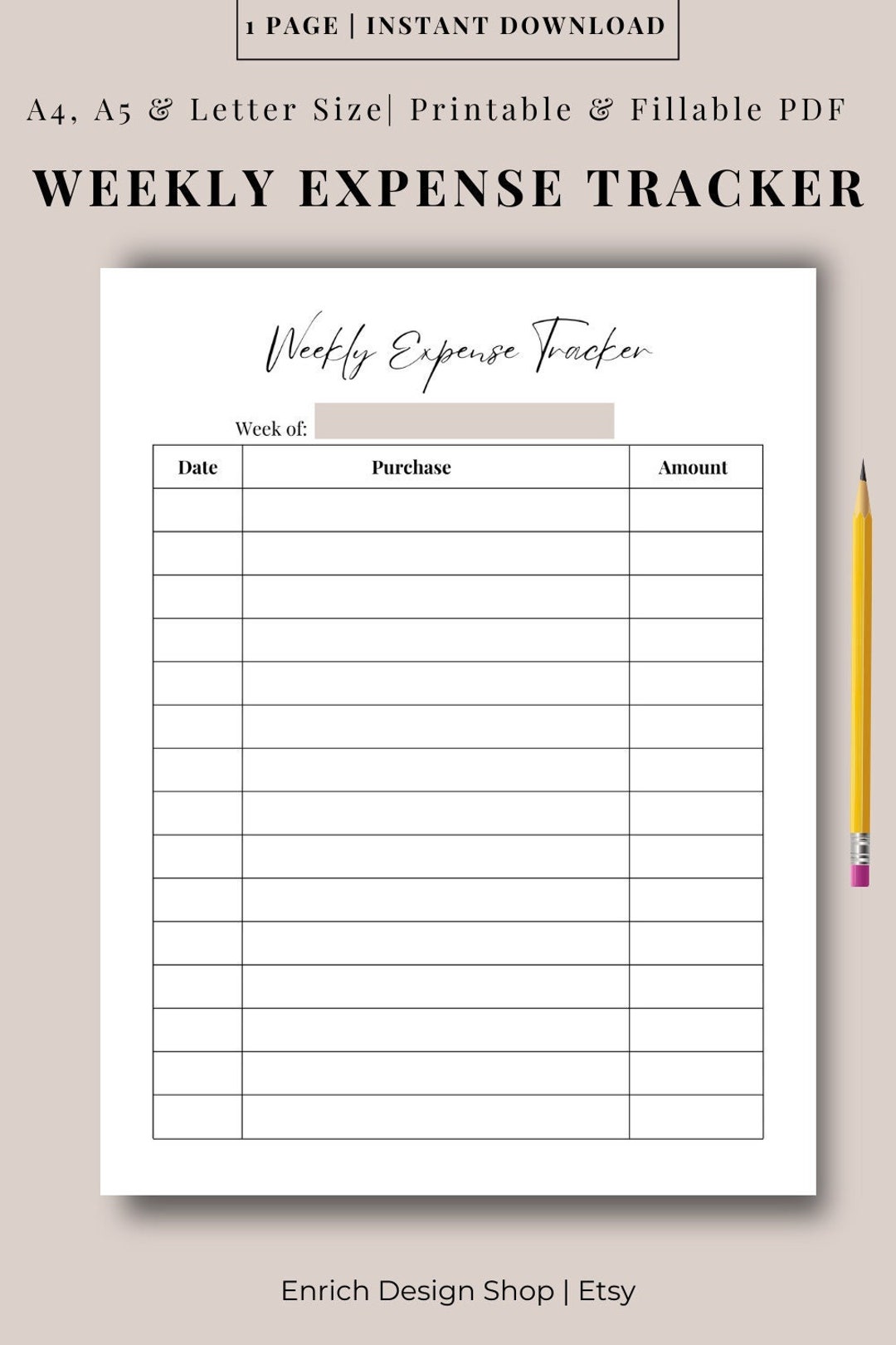 Weekly Spending Tracker, Expense Tracker, Expense Tracker Printable ...