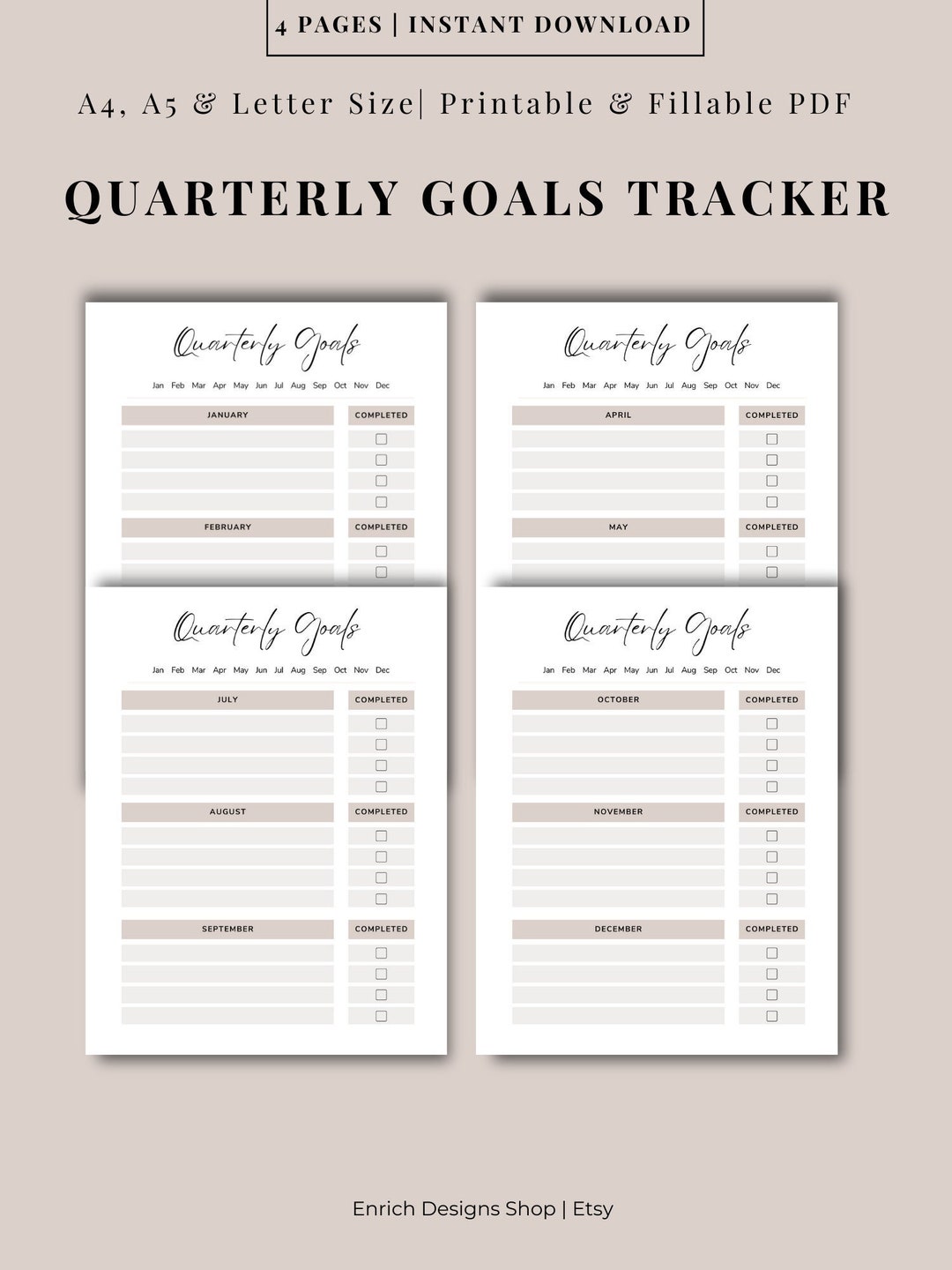 Quarterly Goal Tracker, Goal Template, Goal Tracking, Goal Setting ...