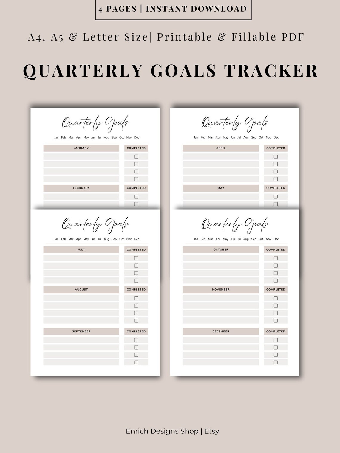 Quarterly Goal Tracker, Goal Template, Goal Tracking, Goal Setting ...