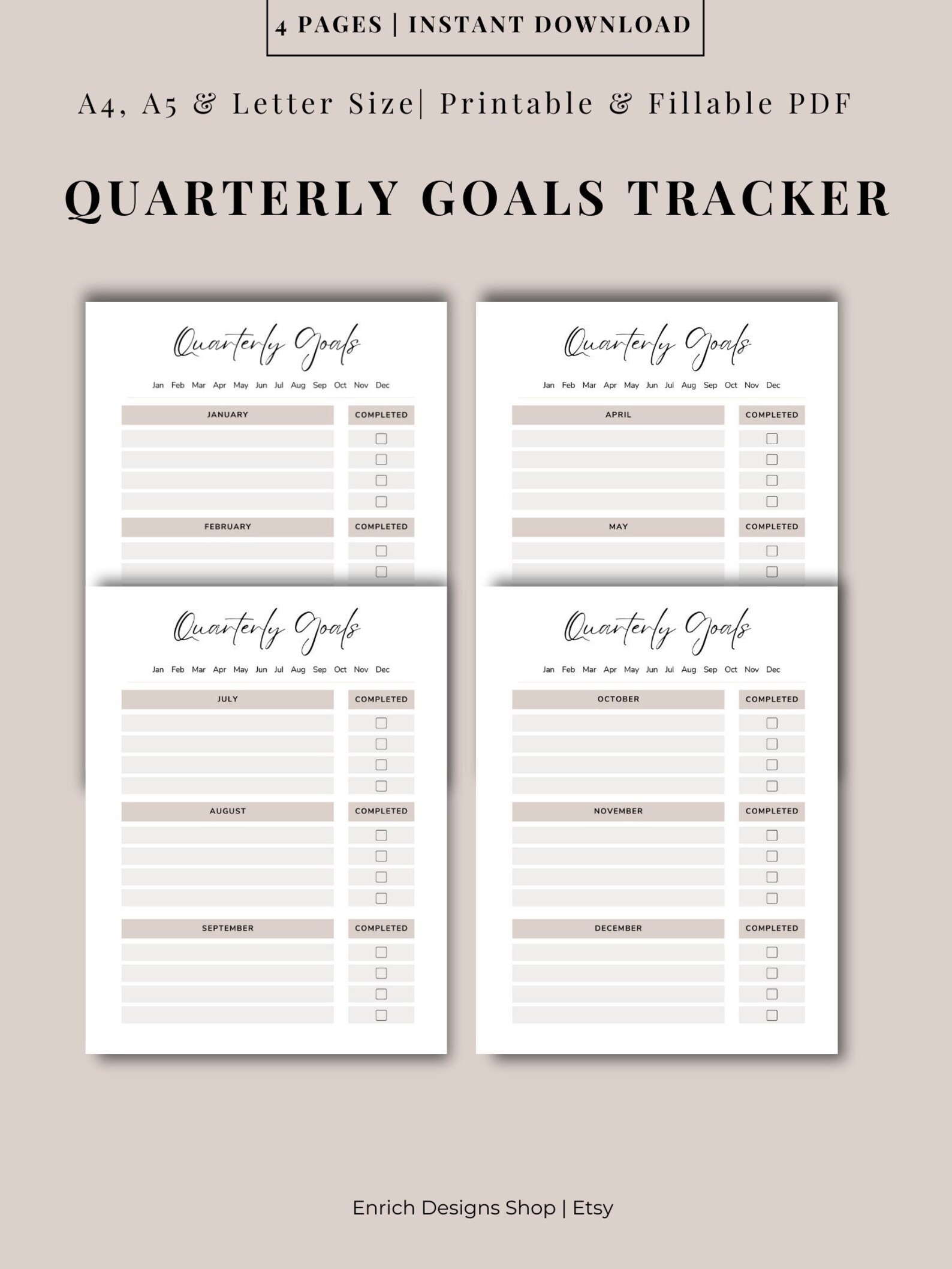 Quarterly Goal Tracker, Goal Template, Goal Tracking, Goal Setting ...