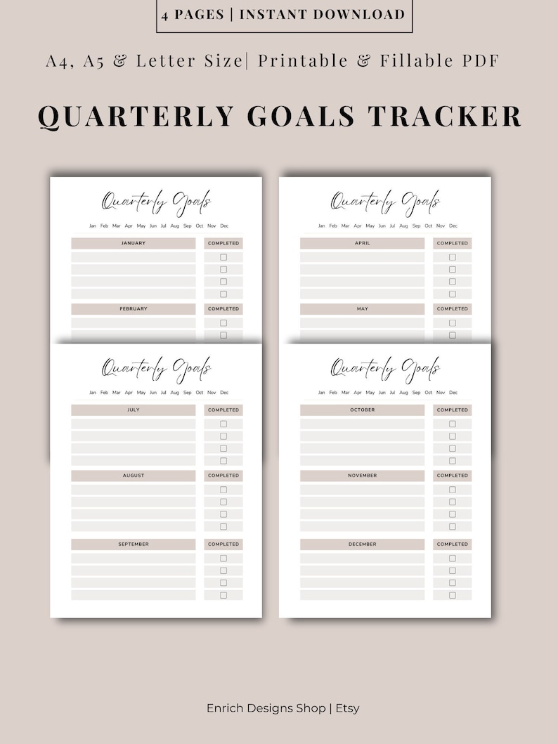 Quarterly Goal Tracker, Goal Template, Goal Tracking, Goal Setting ...