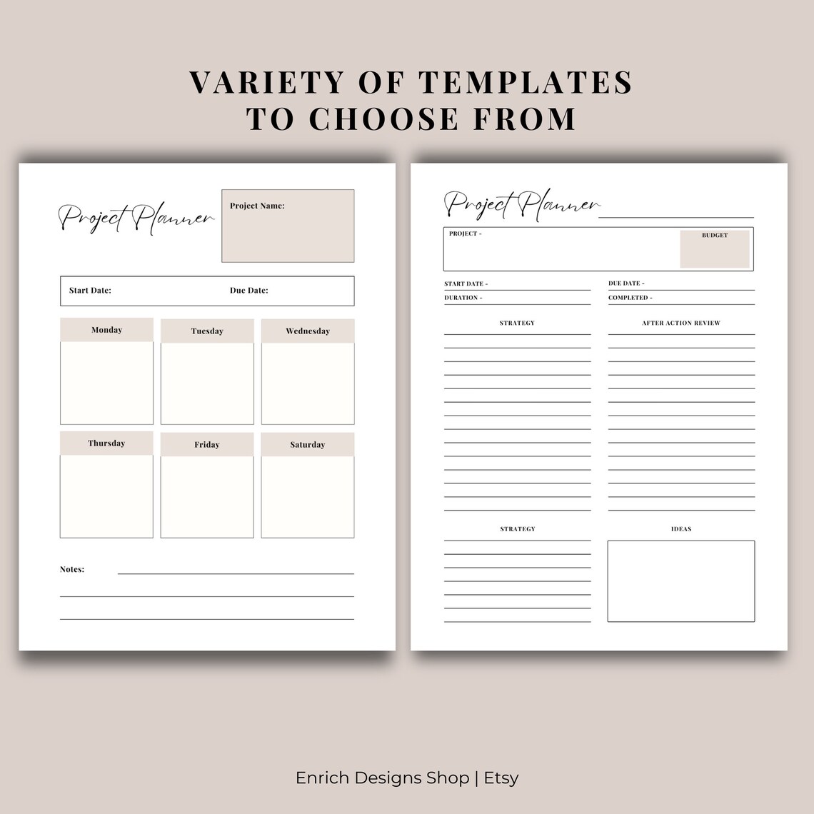 Project Management Templates Bundle, Project Planner Template, Project ...