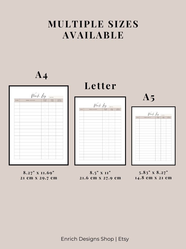 Daily Work Log Hours Tracker Printable, Work Log Template, Time Log ...