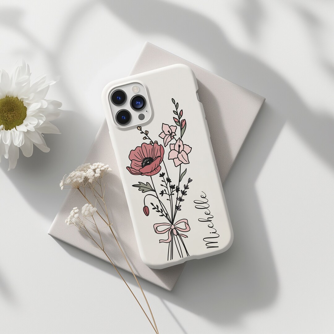 Personalized Name Phone Case Birth Months Flowers Phone Case Tough ...